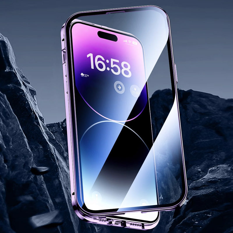 Anti-Peep Double-Sided Glass Magnetic Metal Frame Phone Case For iPhon ...